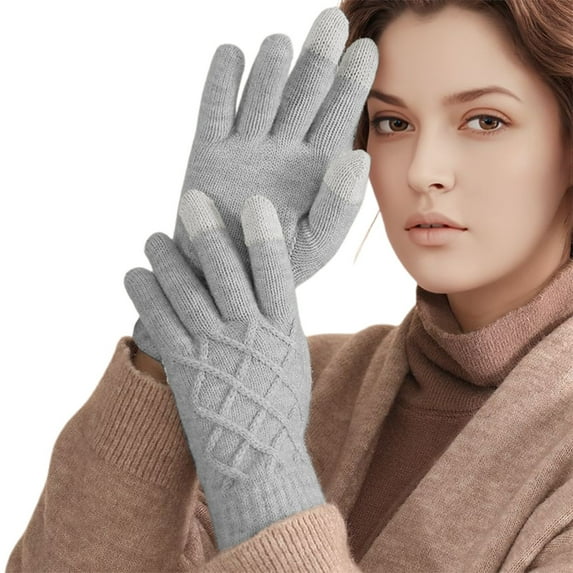 HNMKIU Winter Thermal Touchscreen Mittens with Knitted Pineapple Design ...