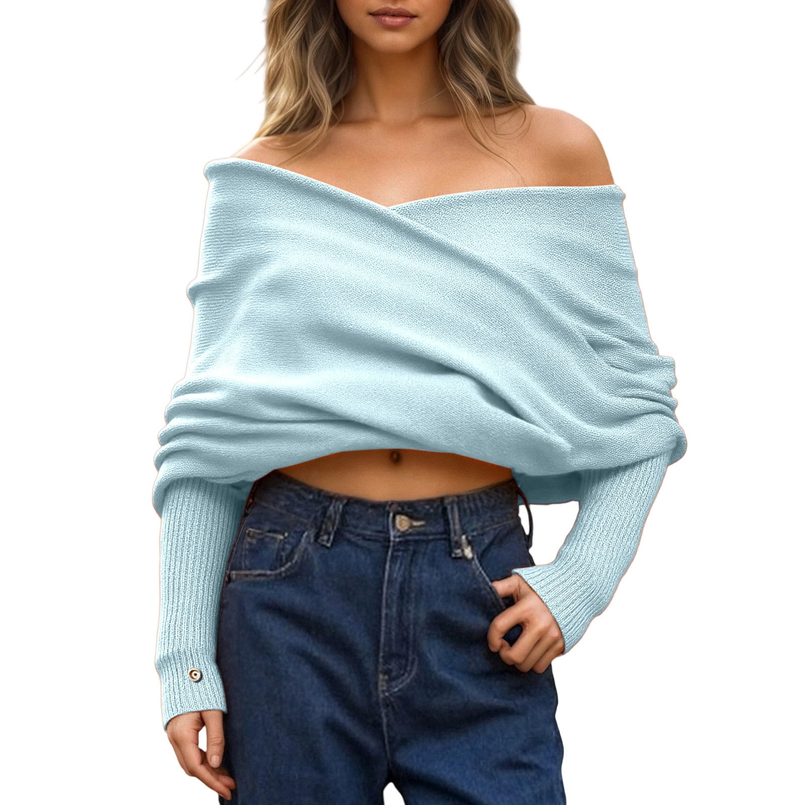 HNMKIU Women Sweaters for Women Casual Crewneck Long Sleeve Knit ...