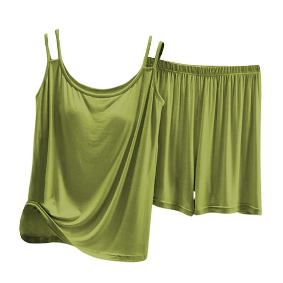 HNMKIU Women's Built-In Bra Pajama Set Soft Sleepwear Two Piece Outfit ...