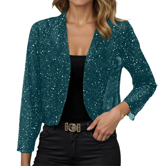 HNMKIU Women's Casual Jackets Elegant Shimmering Front Open Long Sleeve ...