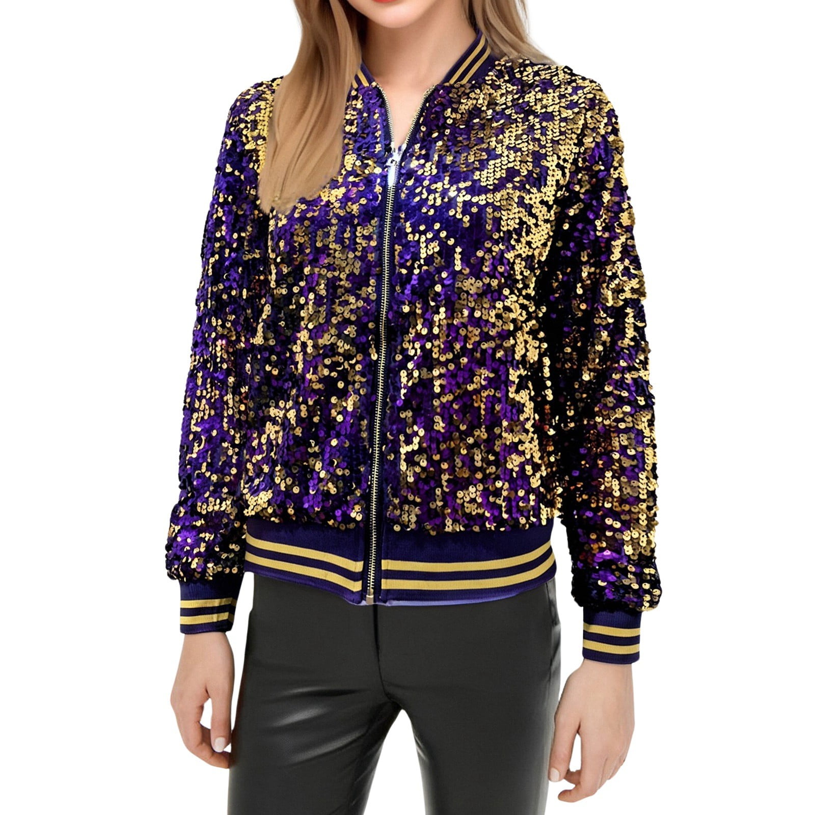 HNMKIU Women's Casual Jackets Women's Carnival Bead Sequin Zipper Front ...