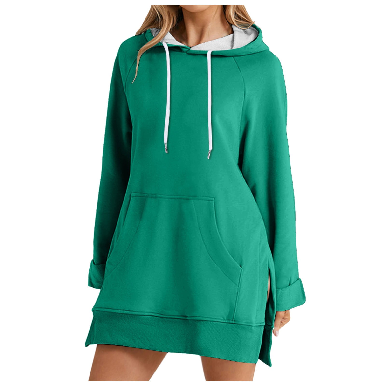 HNMKIU Women's Casual Solid Color Hooded and Hoodie Medium Long Loose ...