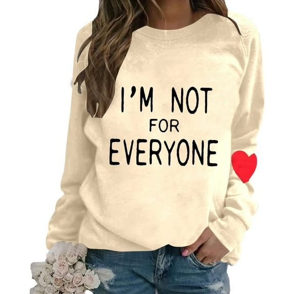 HNMKIU Women's Fashion Casual Solid Color Loose Fit Long Sleeve Letter ...