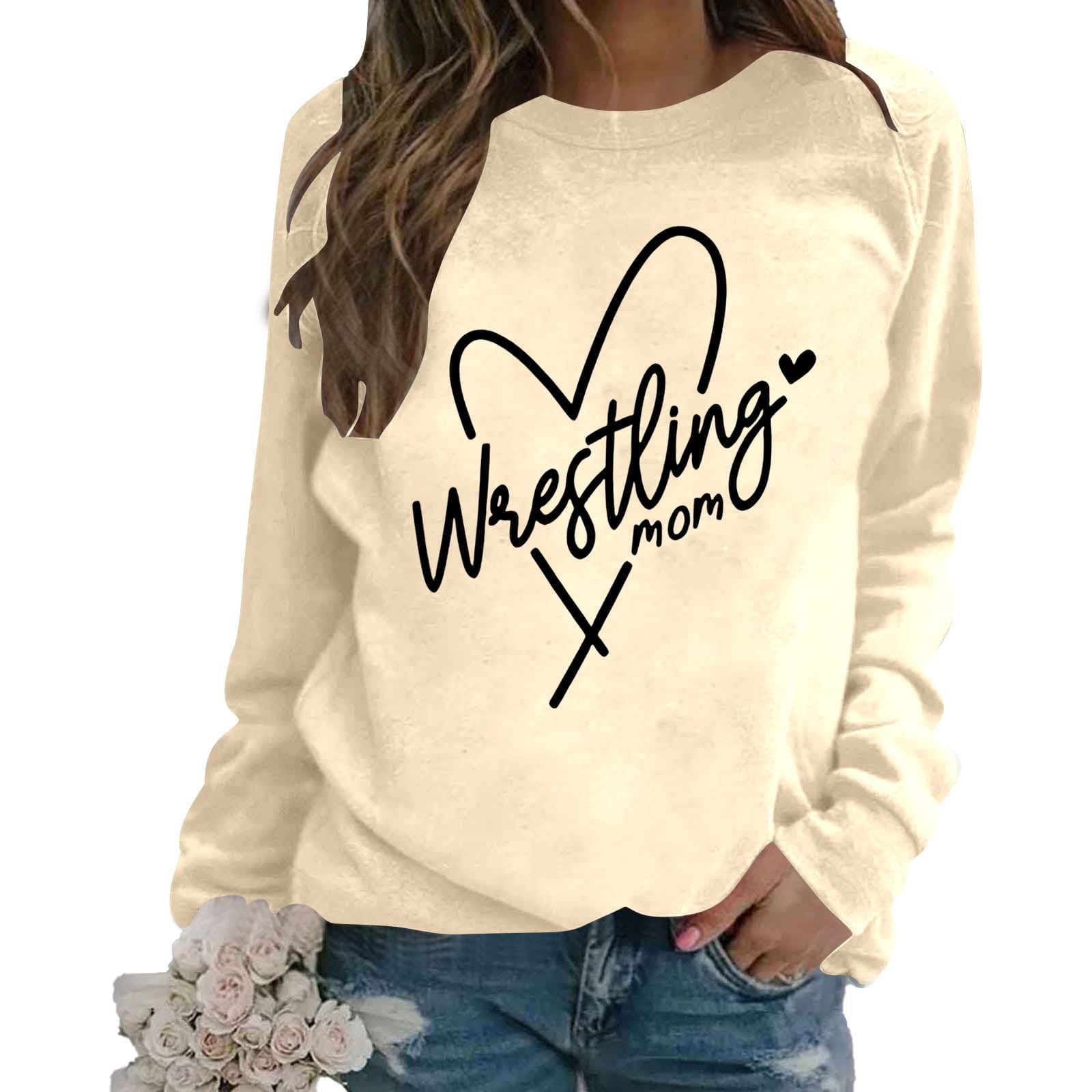 HNMKIU Women's Fashion Casual Solid Color Loose Fit Long Sleeve Letter ...