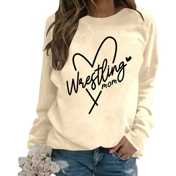 HNMKIU Women's Fashion Casual Solid Color Loose Fit Long Sleeve Letter ...