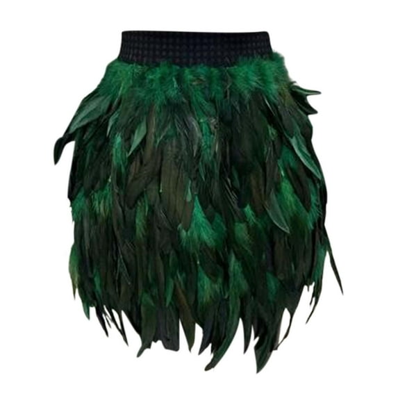 HNMKIU Women's Feather Trim Elastic Waist Flared Mini Party Skirt for ...