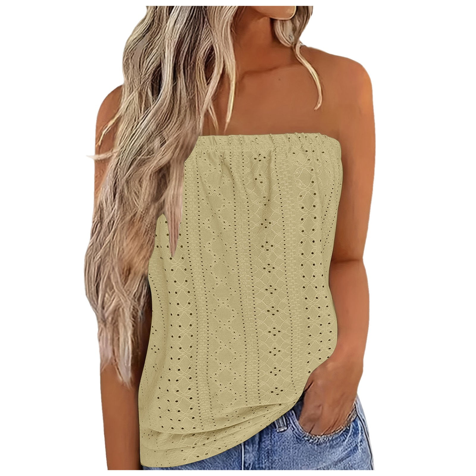 HNMKIU Women's Floral Print Color Block Strapless Bandeau Camisole ...