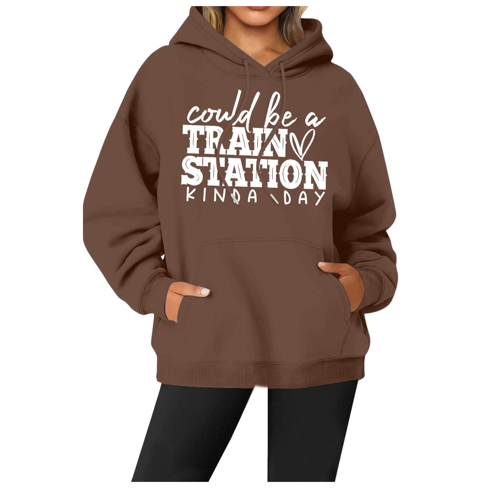 HNMKIU Women's Letter Print Round Collar Long Sleeve Pullover Street ...