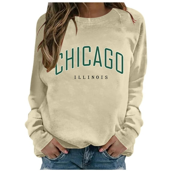 HNMKIU Women's Letter Print Round Neck Long Sleeve Pullover Street ...