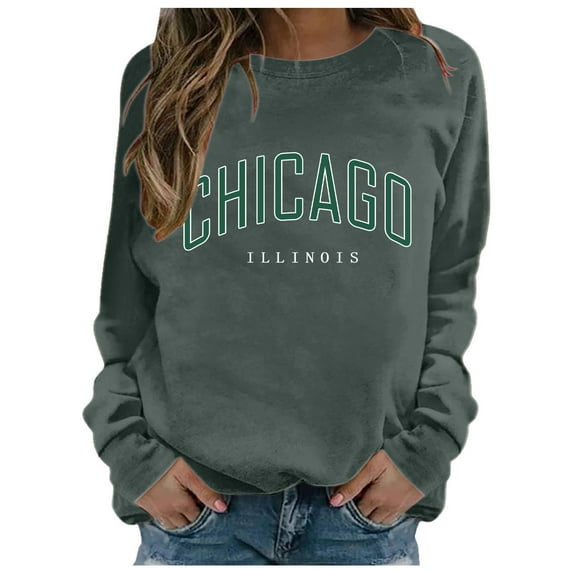 HNMKIU Women's Letter Print Round Neck Long Sleeve Pullover Street ...