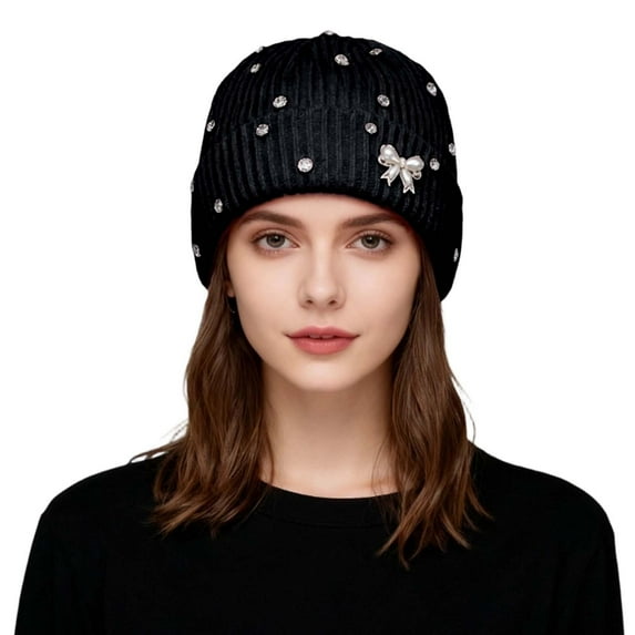 HNMKIU Women's Light Pearl Knitted Pullover Hat Big Head Circumference ...