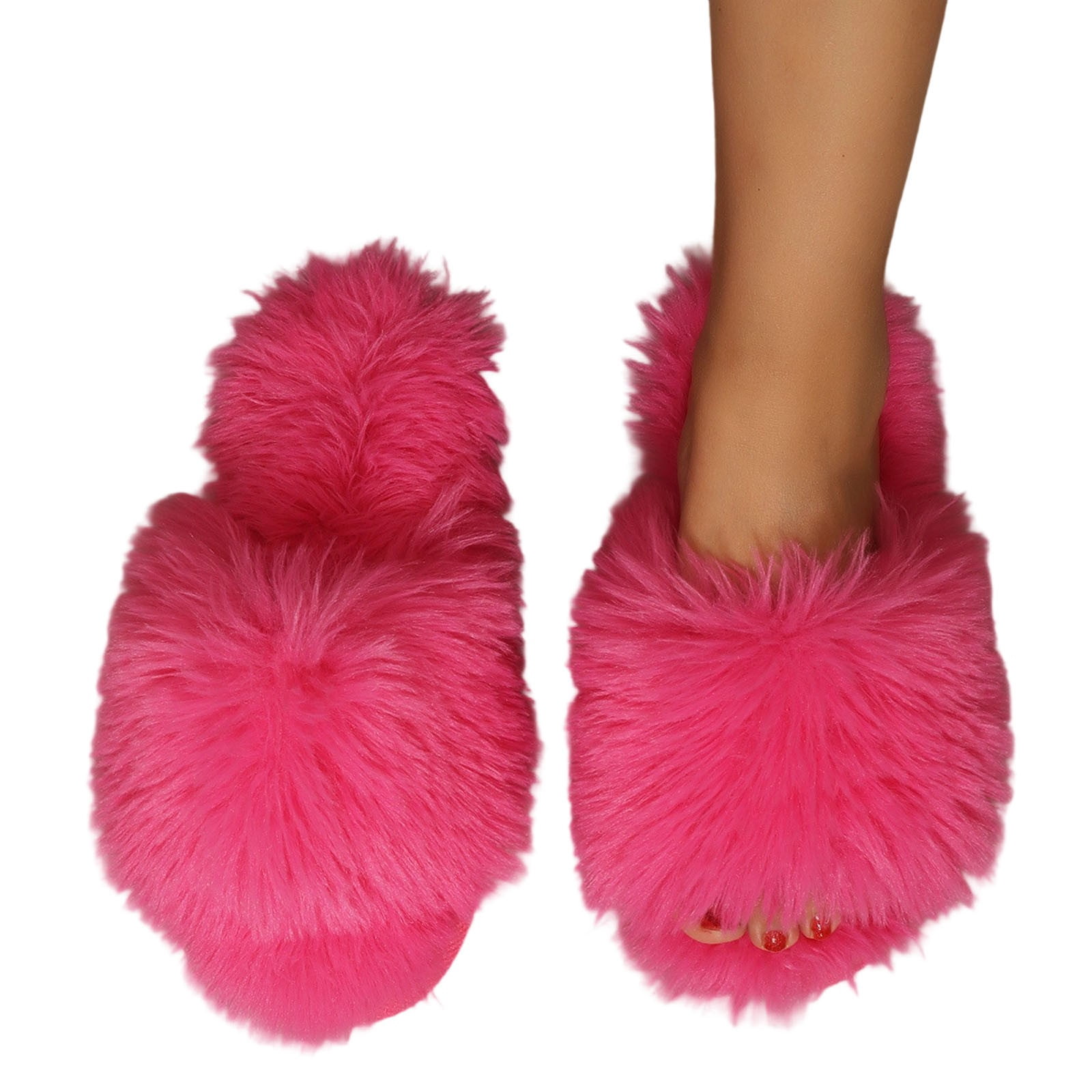 HNMKIU Women's Long Fuzzy Slippers Cozy Winter Indoor Shoes with Sole ...