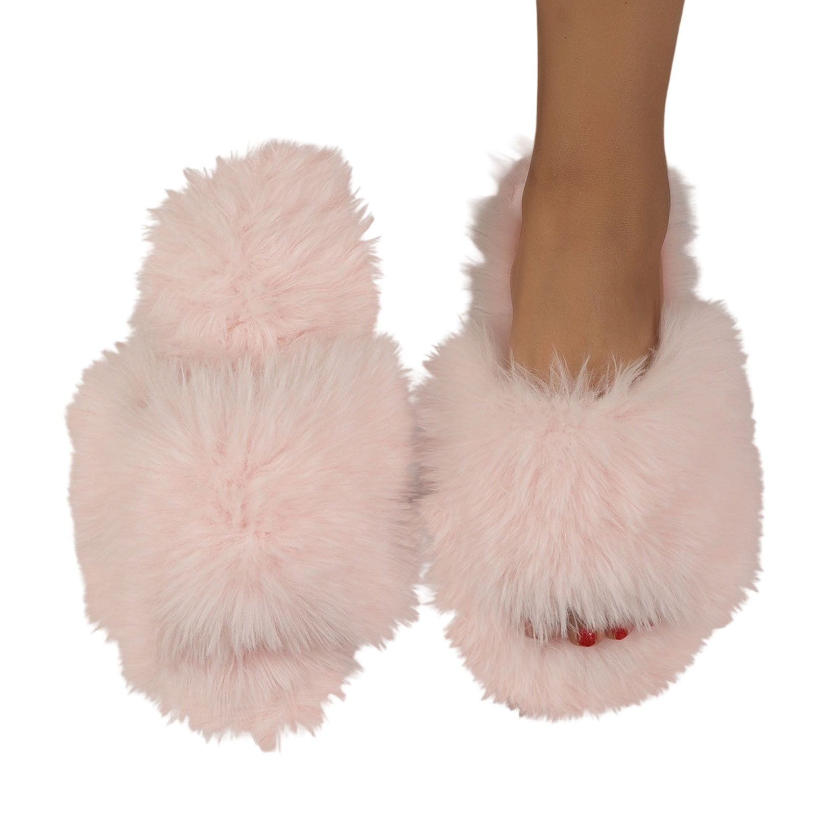 HNMKIU Women's Long Fuzzy Slippers Cozy Winter Indoor Shoes with Sole ...
