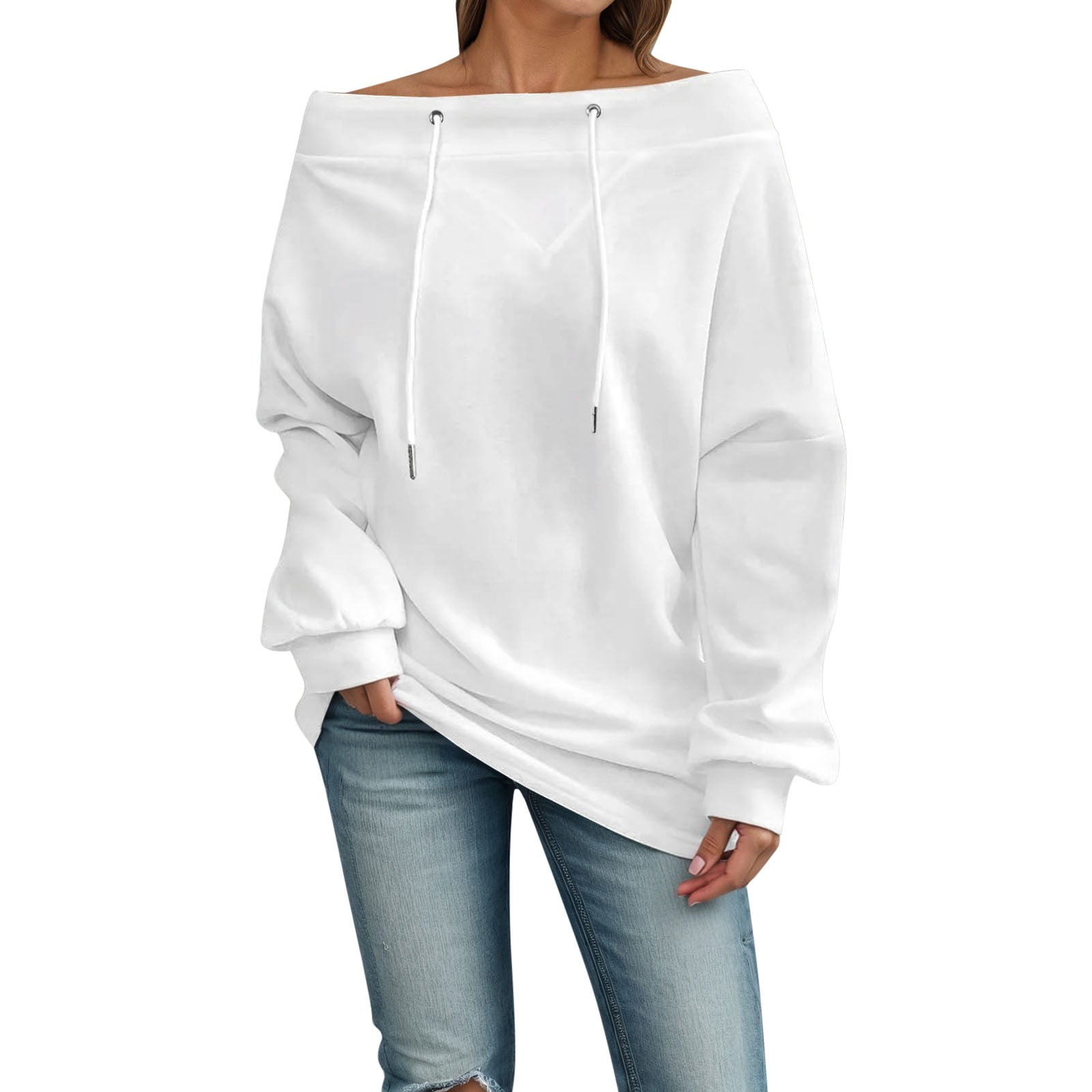 HNMKIU Women's Off the Shoulder Sweatshirt Casual Long Sleeve Pullover ...