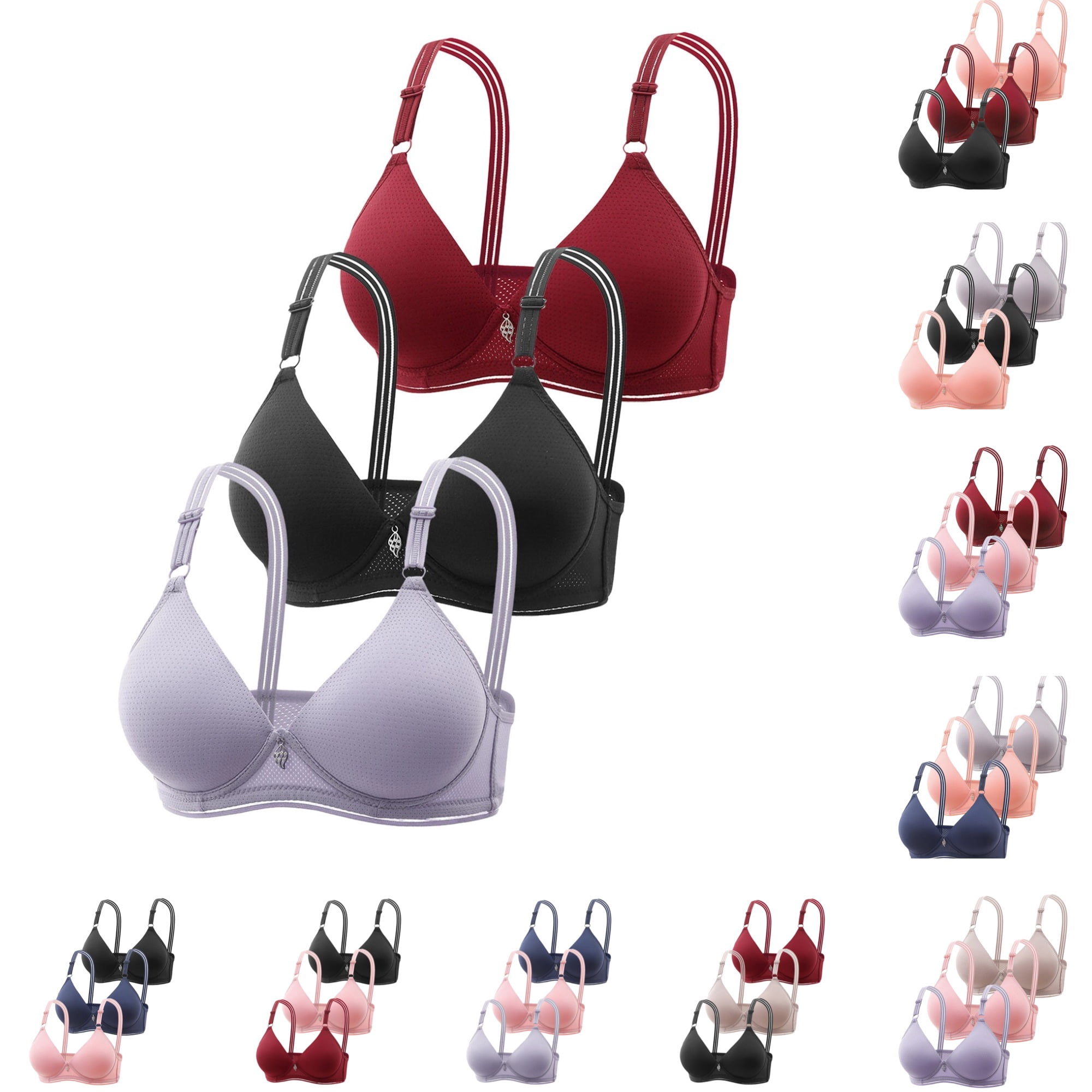 HNMKIU Women's Seamless Underwire Bra 3 Pack Thin Breathable Comfort ...
