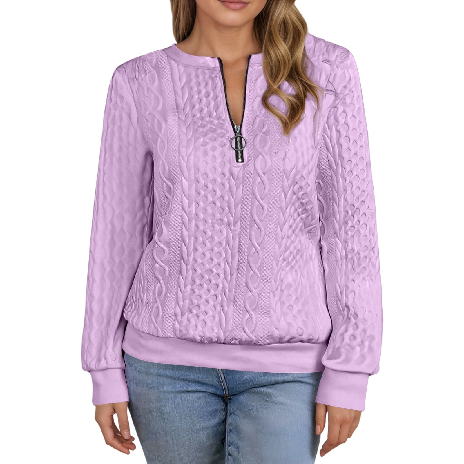 HNMKIU Women's Solid Color Casual Zip Up Sweater Hoodie Zipper Neck ...