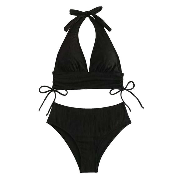 HNMKIU Women's Solid Color Tankini Swimsuits Set Drawstring Side Tank ...