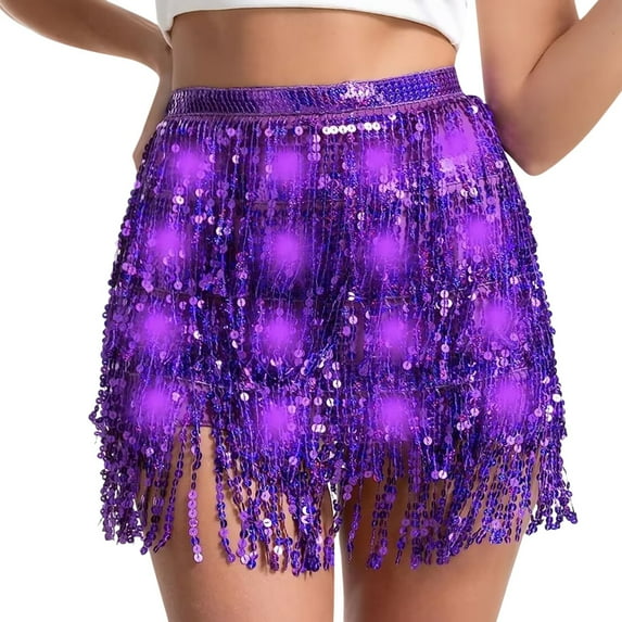 HNMKIU Women's Sparkling Sequin Fringe Mini Skirt Festival Party Wear ...