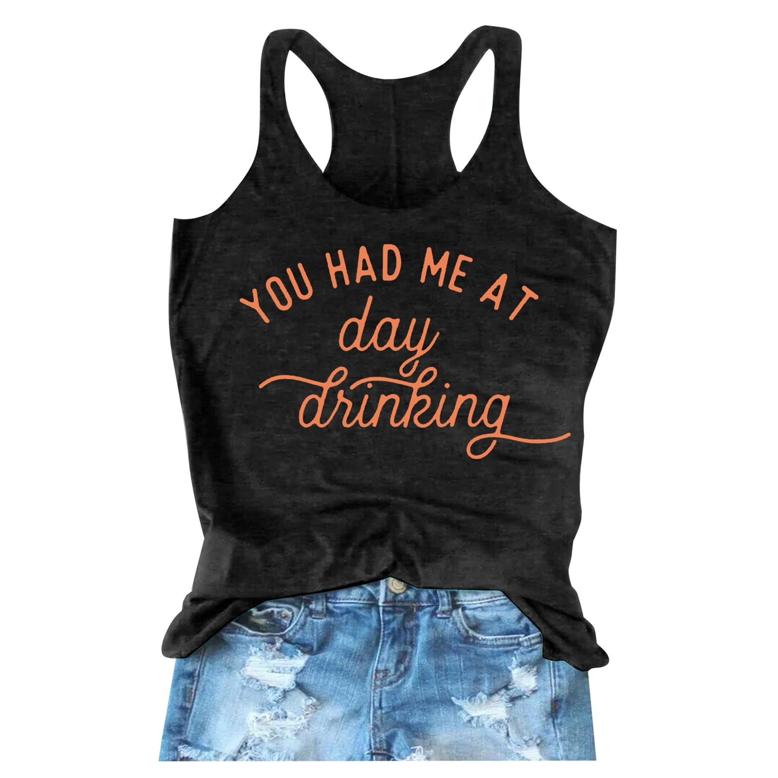 HNMKIU Women's Summer Letter Printed Round Neck Sleeveless Camisole Top ...