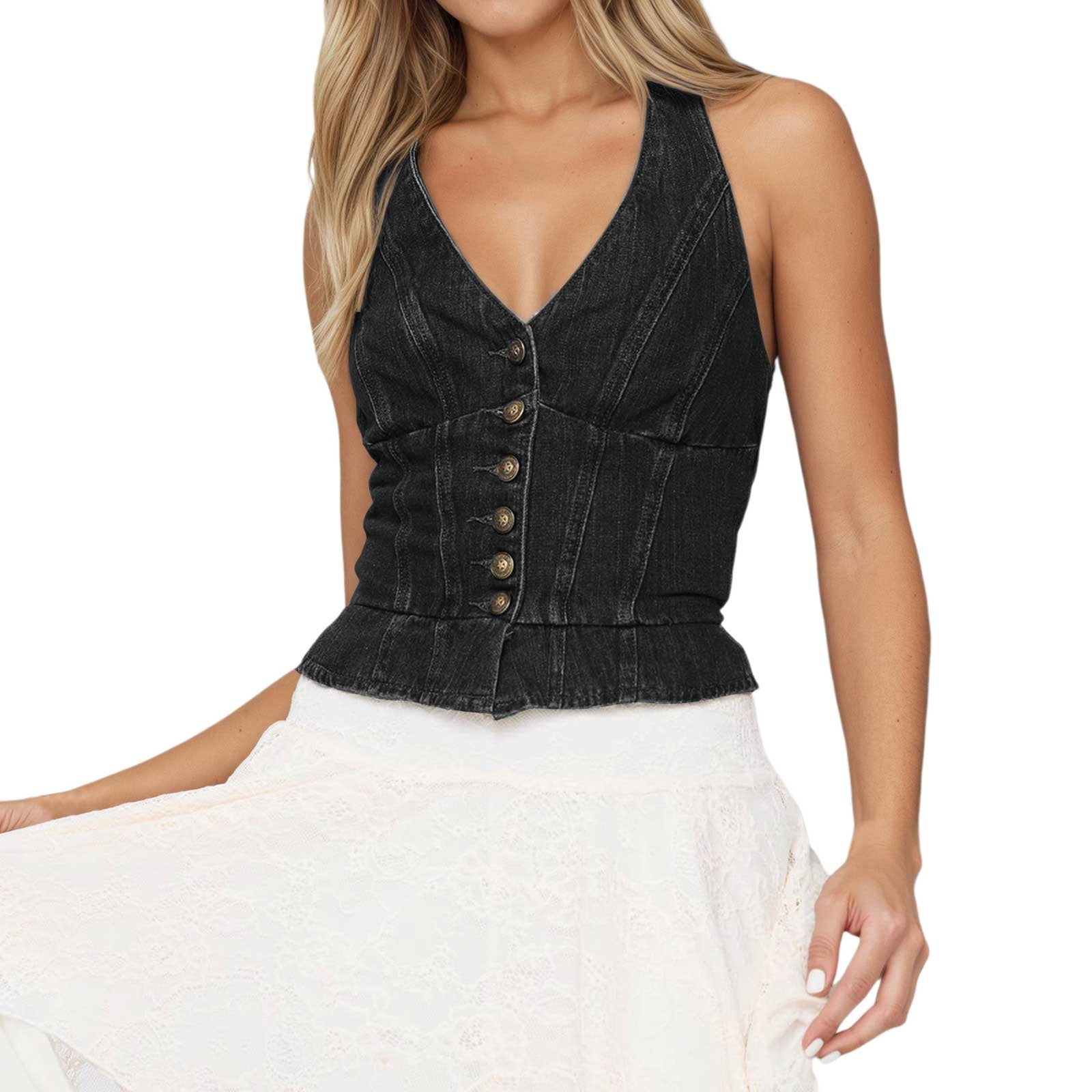 HNMKIU Women's V Neck Button Front Camisole with Ruffle Detail Casual ...