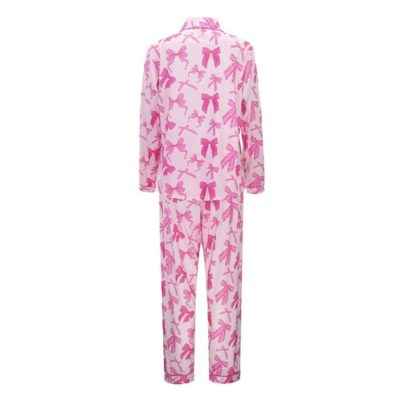 HNMKIU Women's V-Neck Collar Long Sleeve Pajama Set Featuring Elegant ...