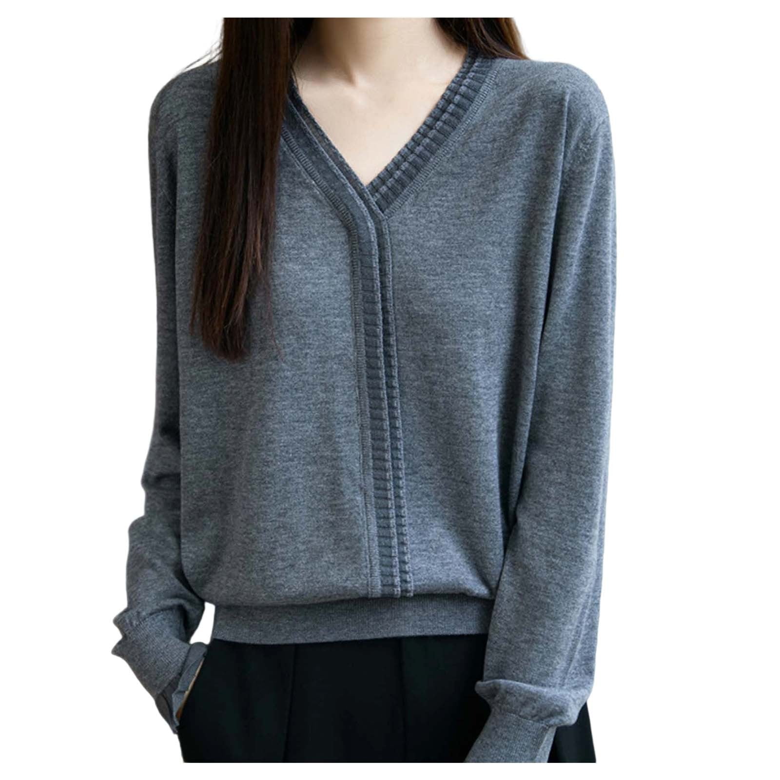 HNMKIU Women's V-Neck Design Loose Fit Knit Pullover Sweater Soft ...
