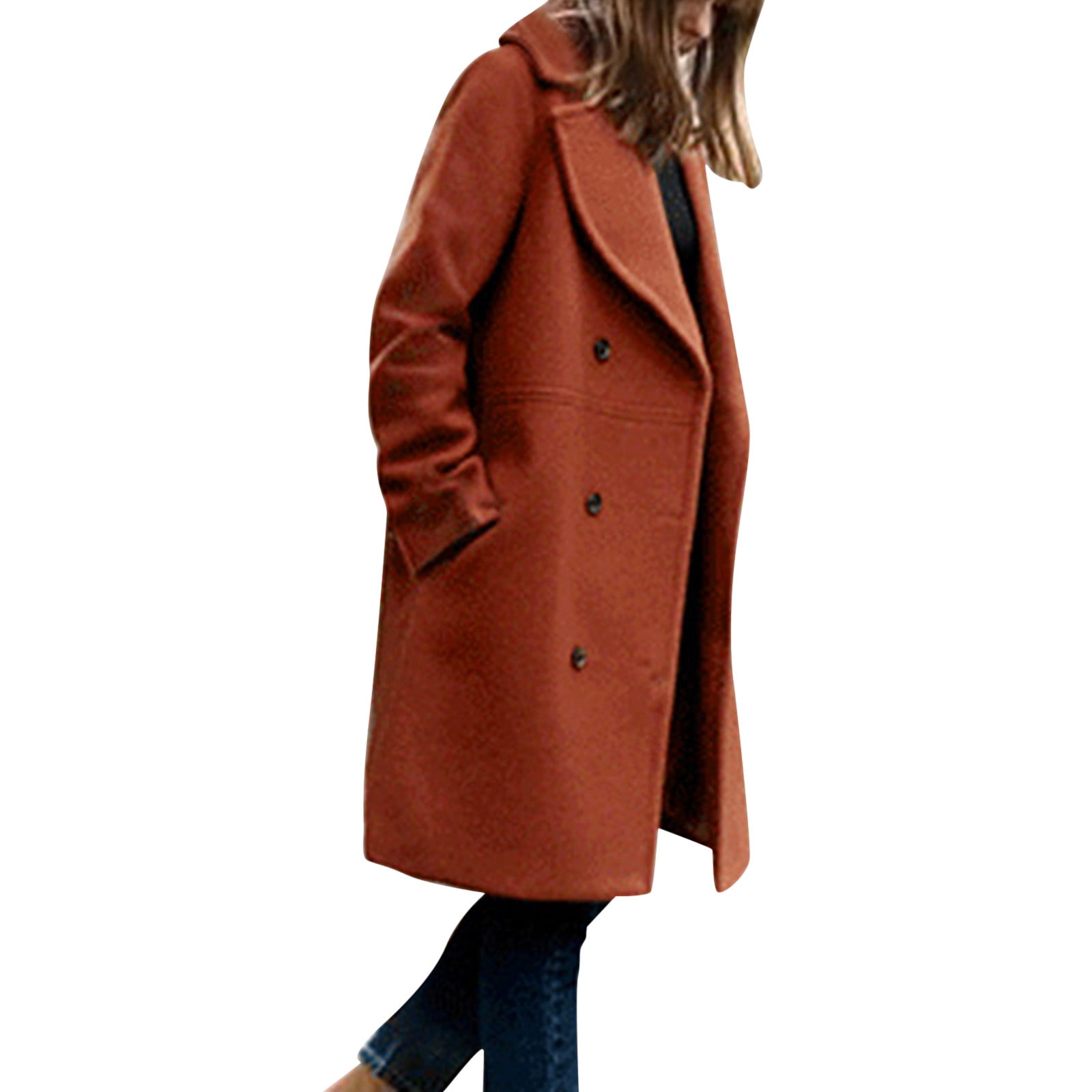 HNMKIU Women's Winter Blend Mid Long Coat with Notch Lapel Double ...