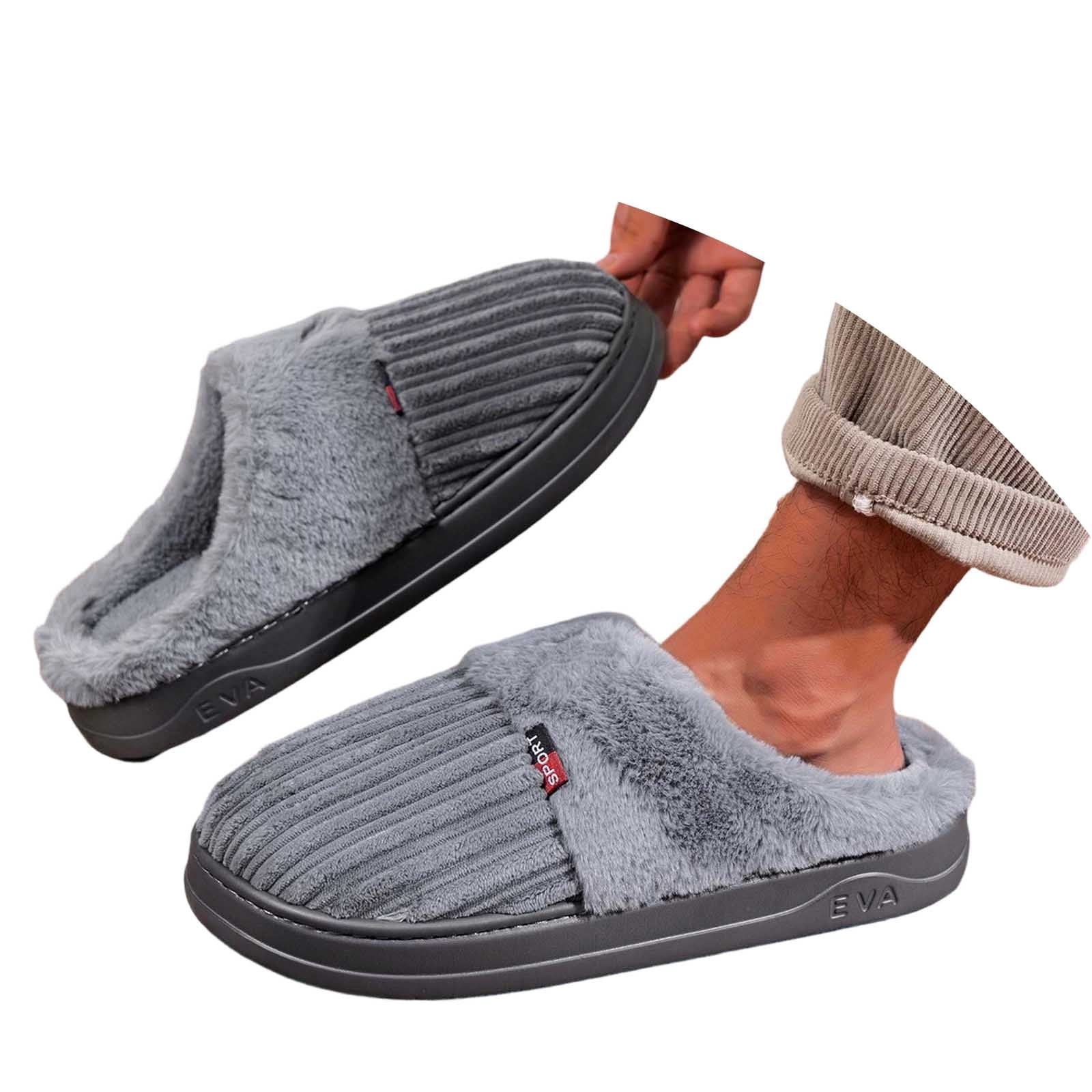 HNMKIU Men's Slippers Indoor Lined Thick Sole Solid Color Large Size ...