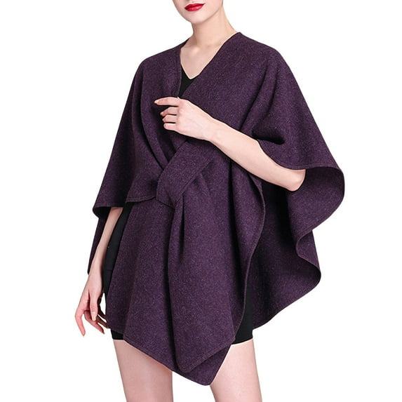 HNMKIU Womens Autumn Winter Imitation Collar Hooded Shawl Cape with ...