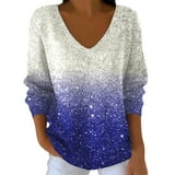 HNMKIU Womens Casual Drop Shoulder V Neck Long Sleeve Women's ...