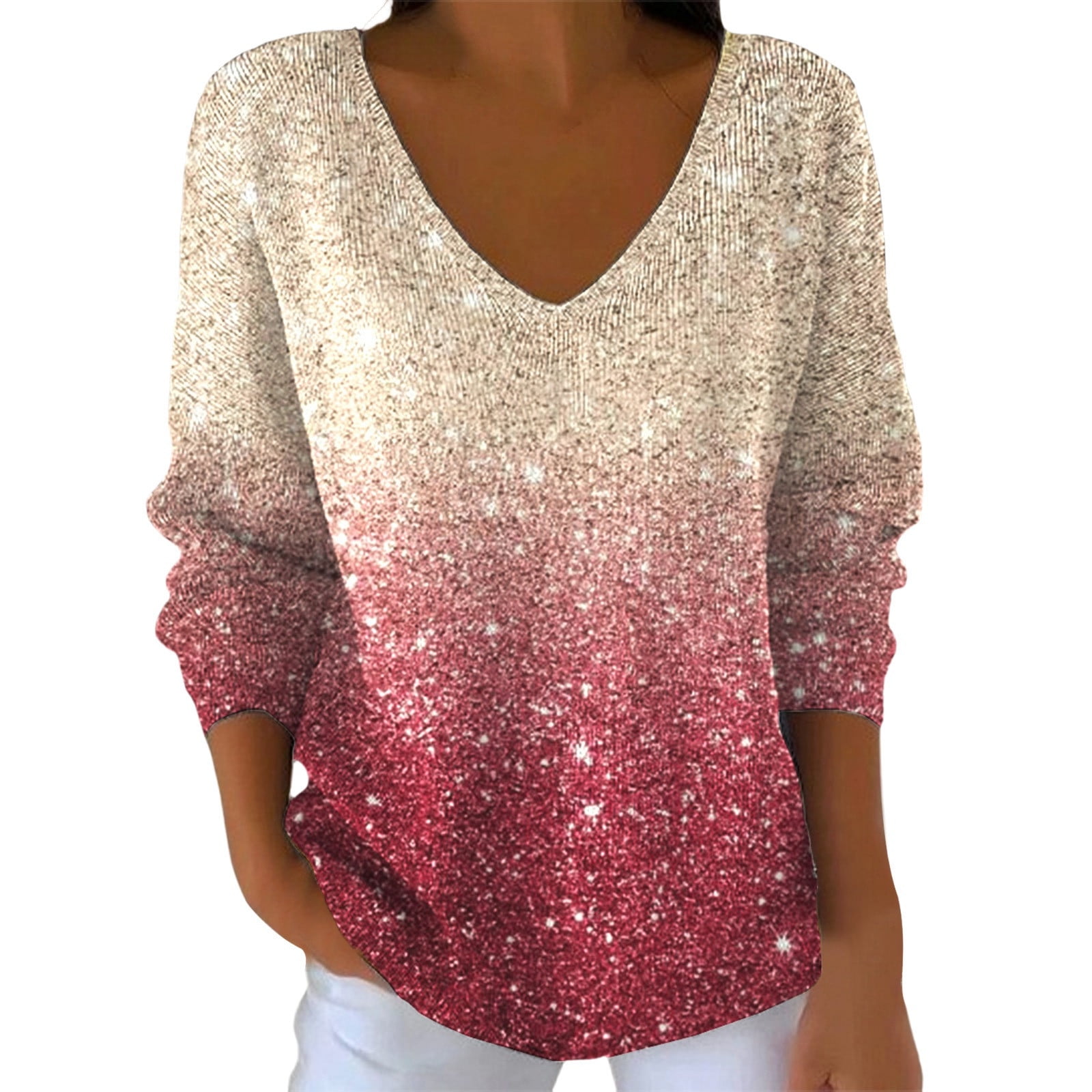 HNMKIU Womens Casual Drop Shoulder V Neck Long Sleeve Women's ...