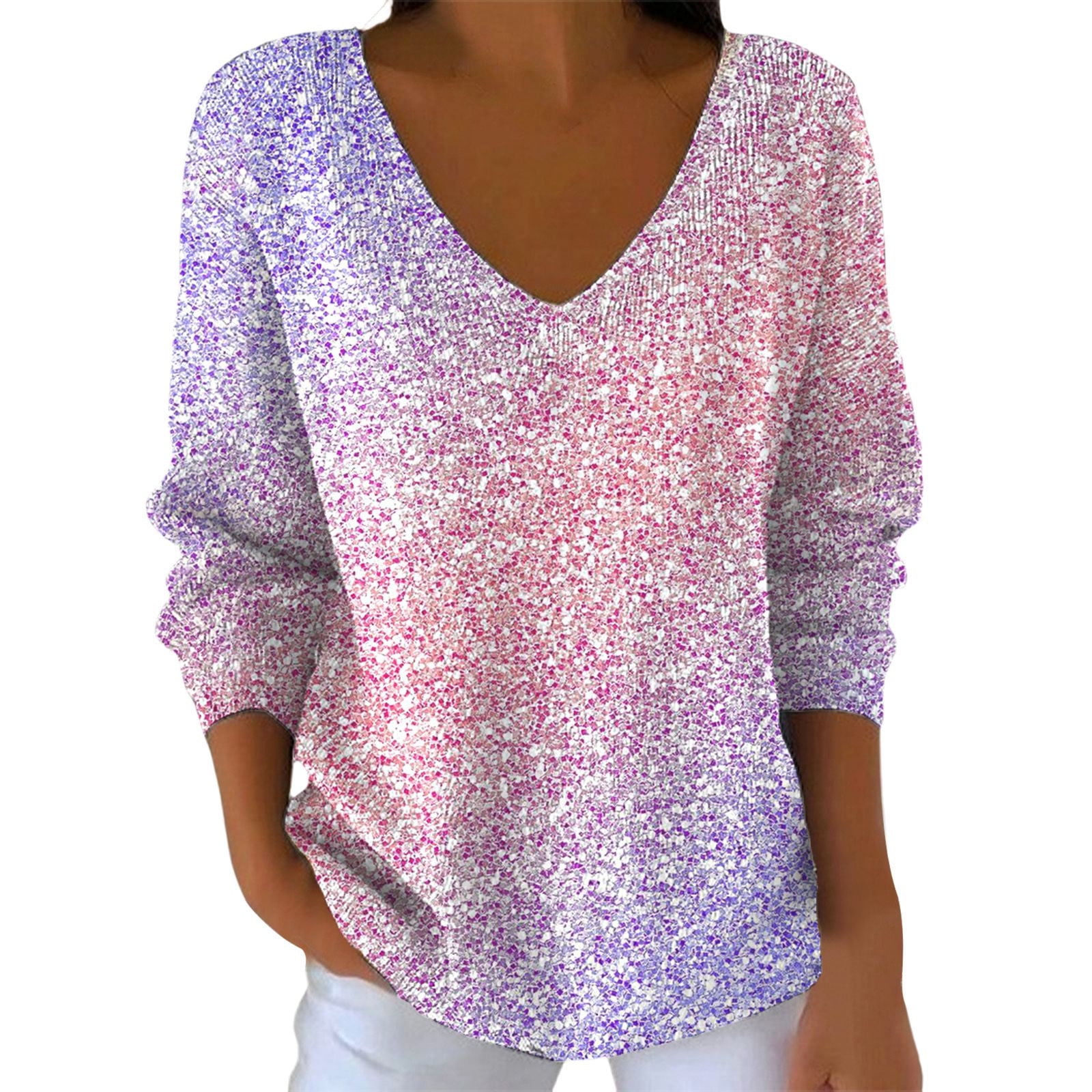 HNMKIU Womens Casual Drop Shoulder V Neck Long Sleeve Women's ...