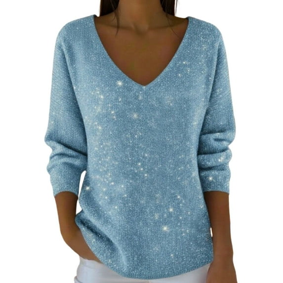 HNMKIU Womens Drop Shoulder V Neck Long Sleeve Pullover Sweatshirt for ...