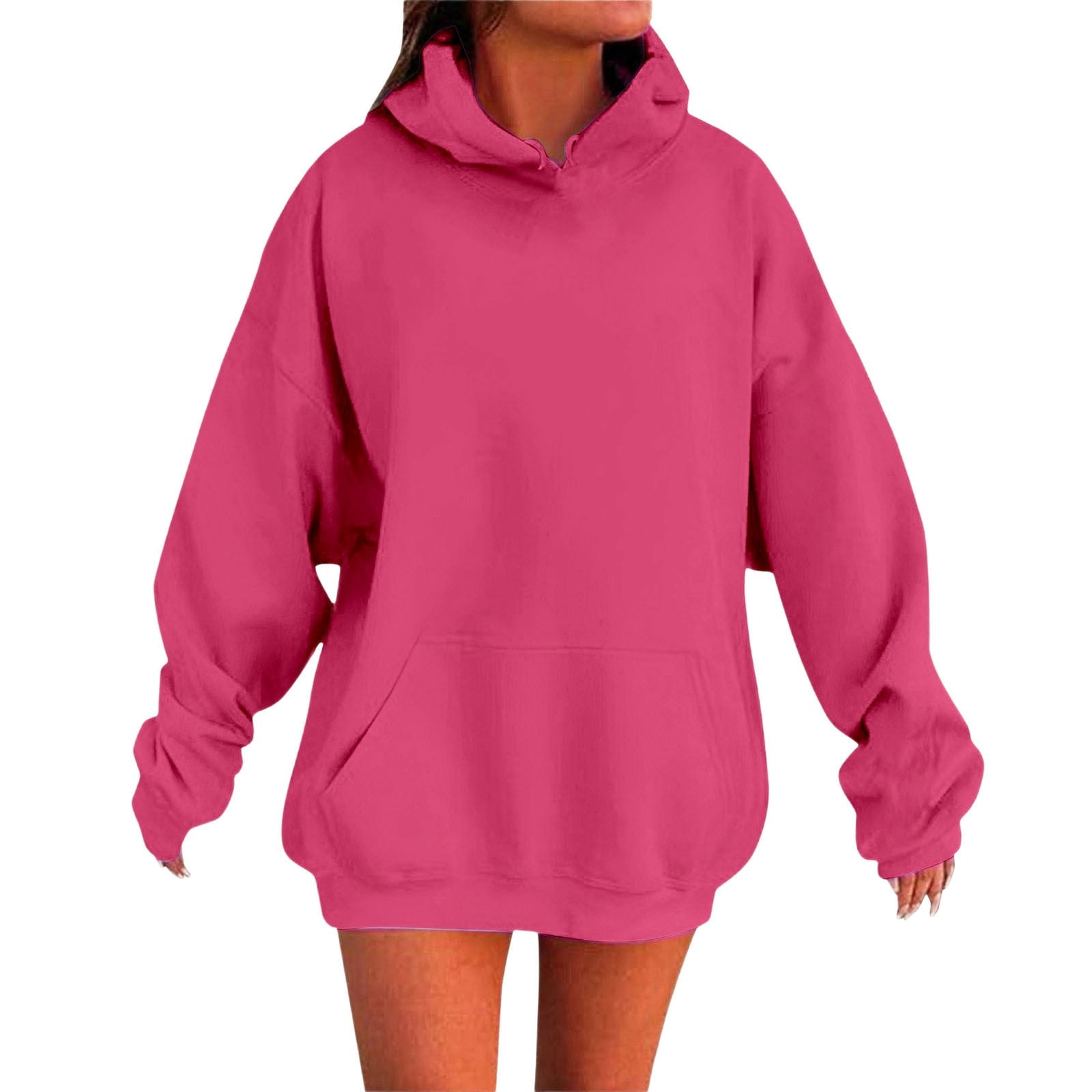 HNMKIU Womens Hoodies Plus Size Solid Color Drop Shoulder Hoodie with ...