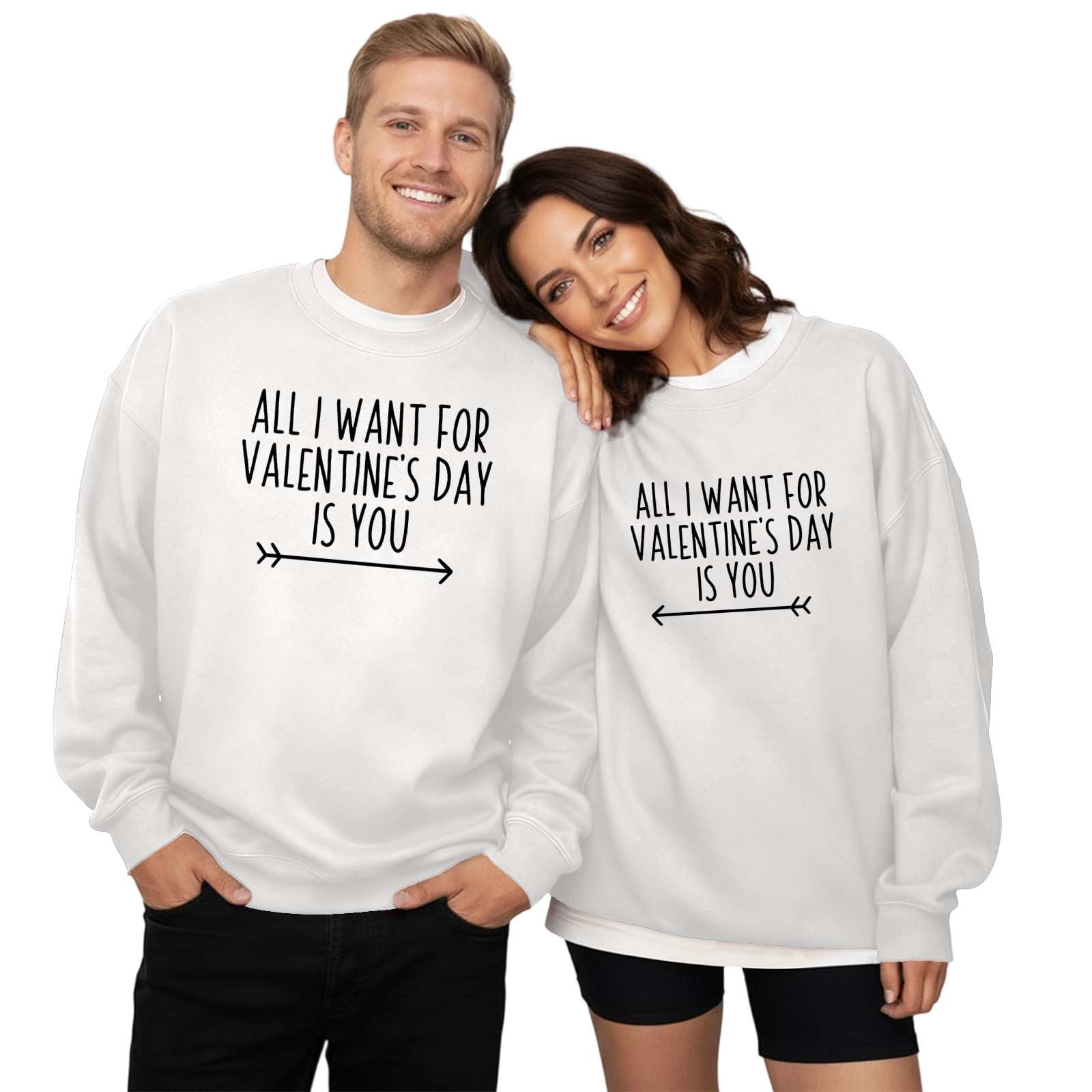 HNMKIU Womens Matching Couple Hoodless Sweatshirt with Print Crew Neck ...