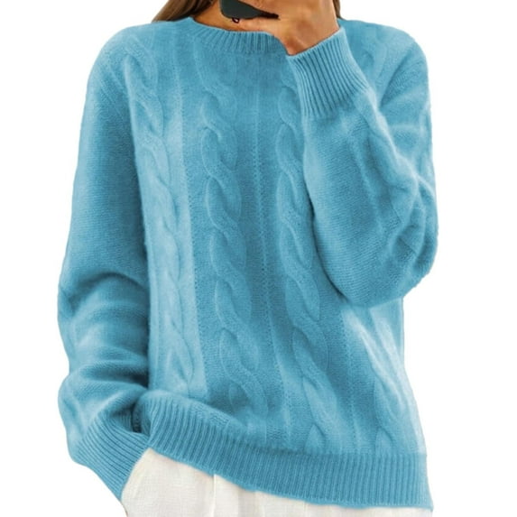 HNMKIU Womens Sweaters Crewneck Long Sleeve Retro Cable Knit Pullover ...
