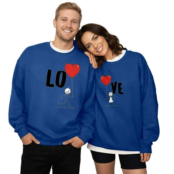 HNMKIU Womens 'VE' Printed Matching Couple Hoodless Crew Neck ...
