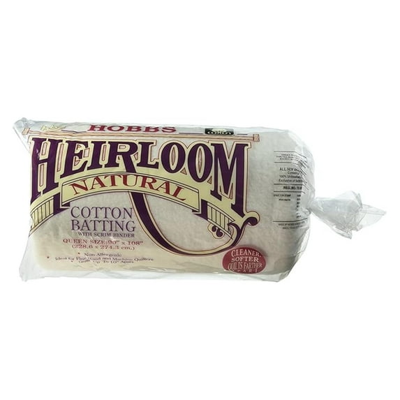 HNS90 Batting Heirloom Natural Unbleached Cotton with Scrim, 90" x 108 ...