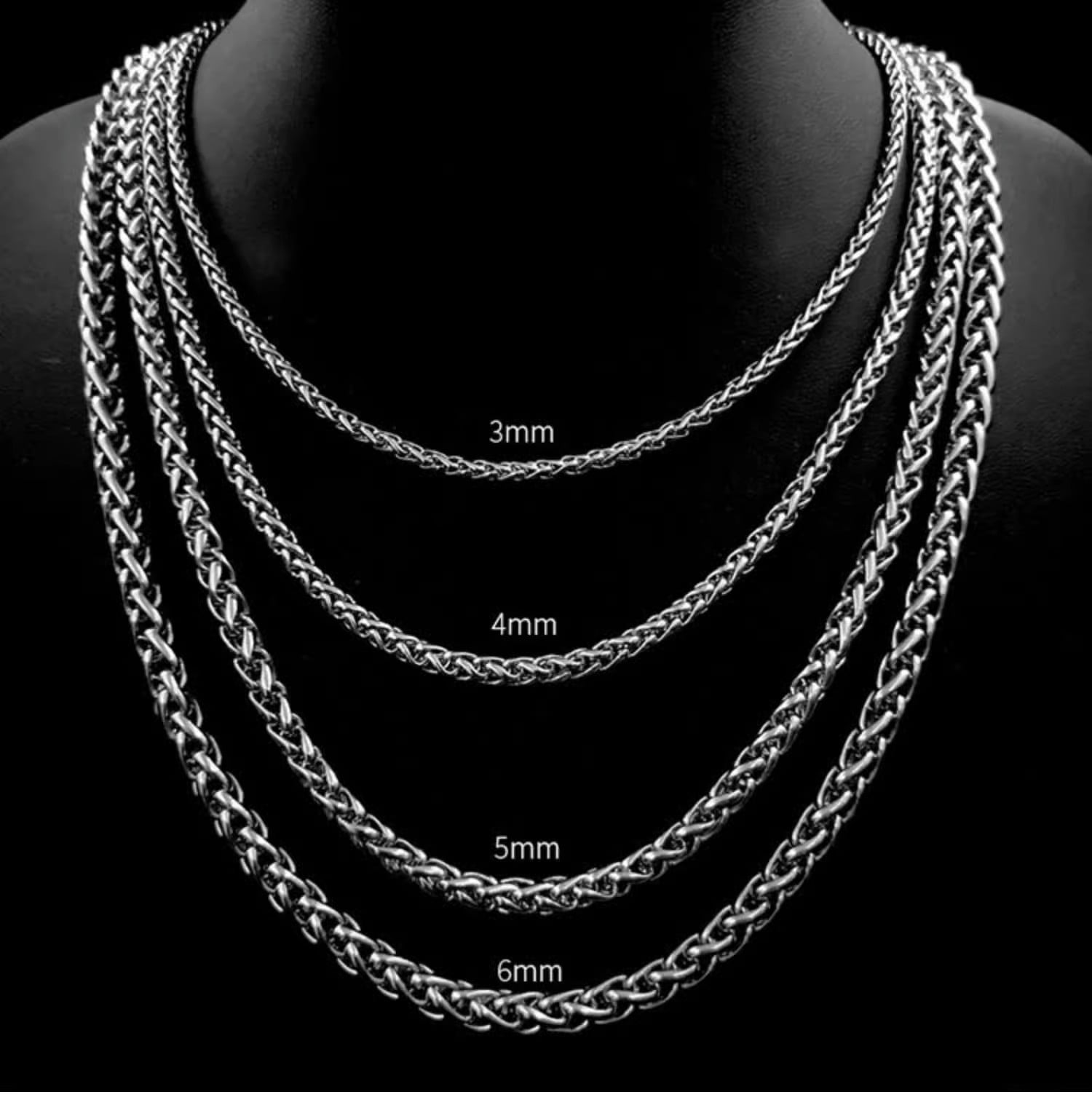 HNSP 3MM-8MM Thick STAINLESS STEEL TWIST CHAINS NECKLACE FOR MEN Women ...
