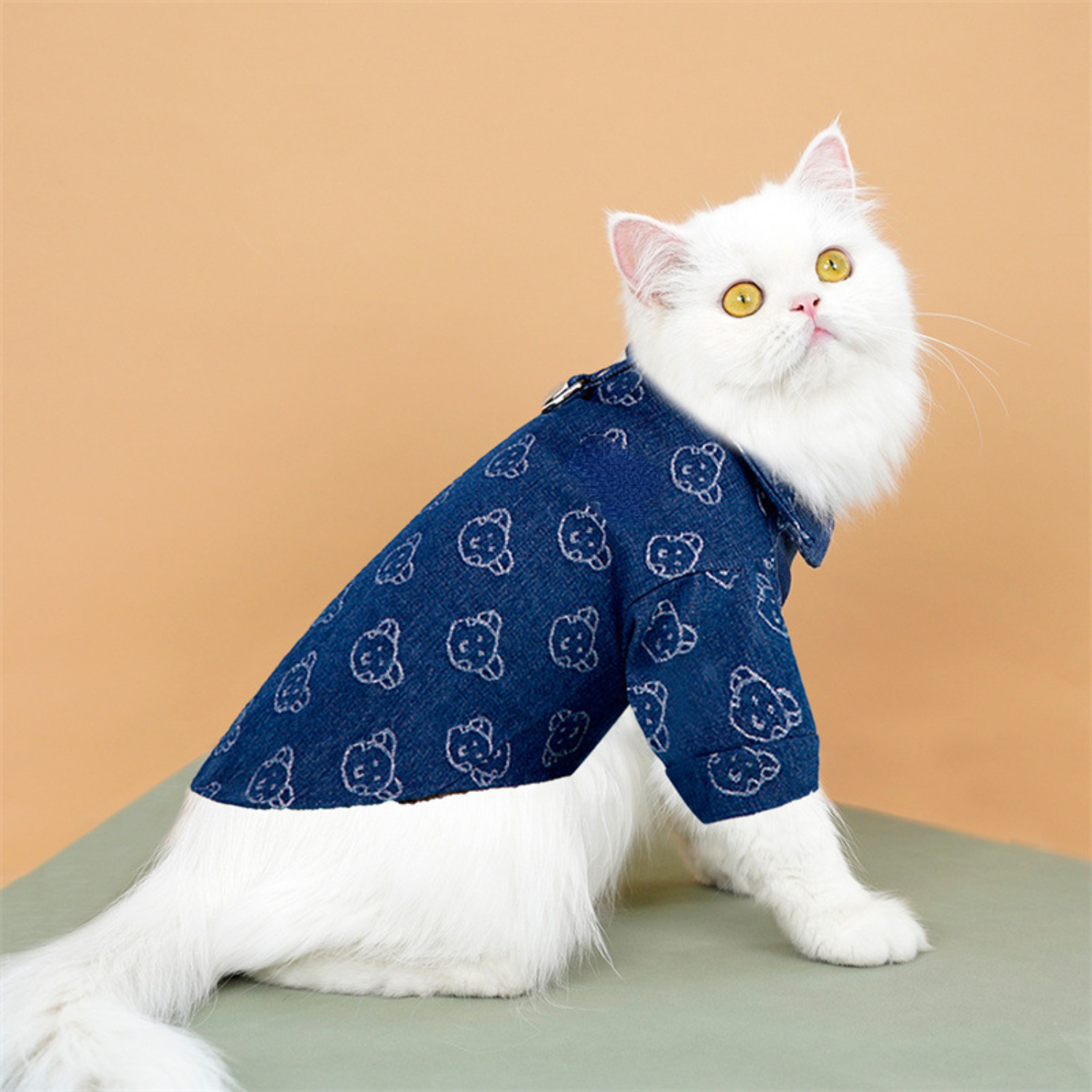HNSXWQY 1-Pack Denim Pet Shirt With Leash Ring Paw & Print For Small To ...