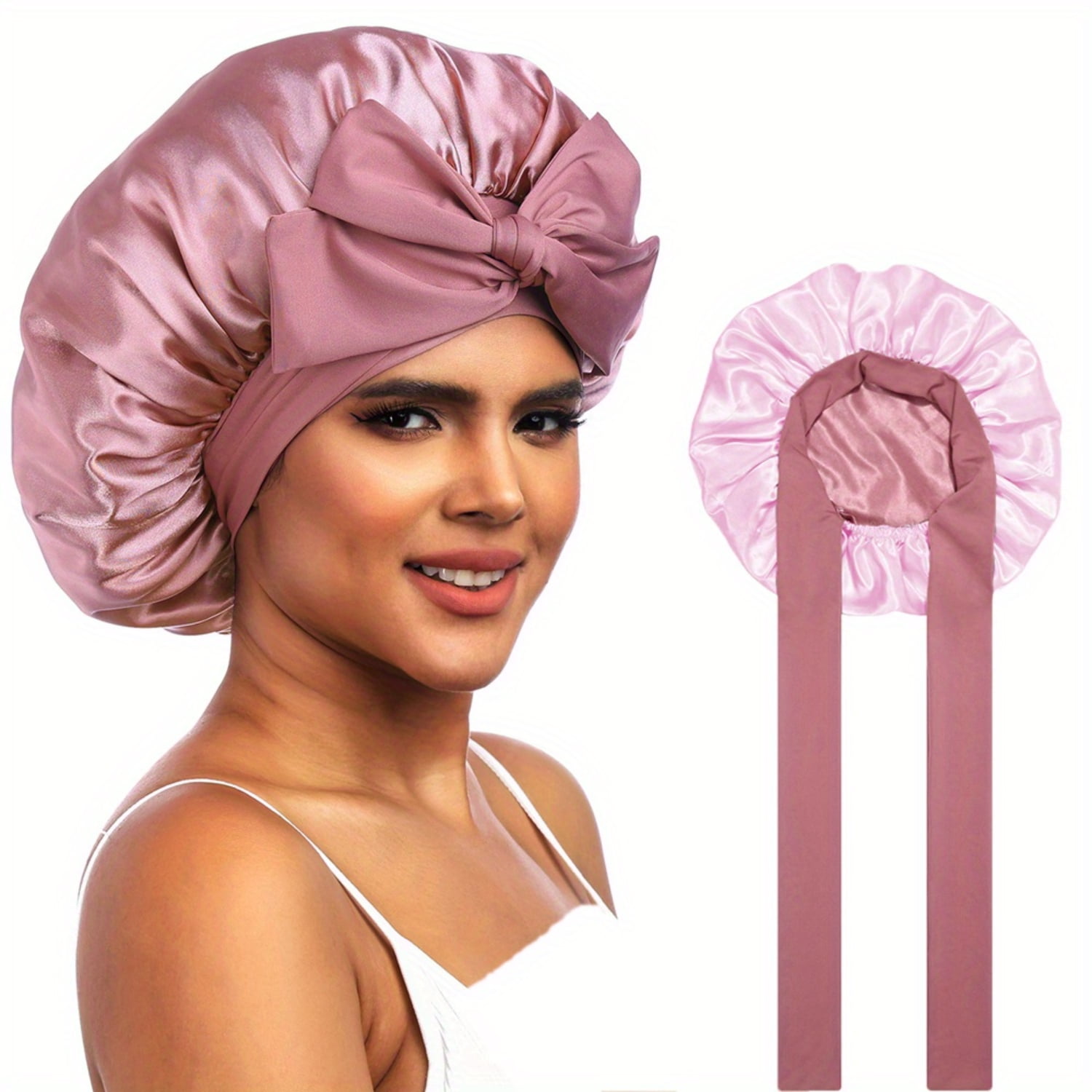 HNSXWQY Satin Bonnet With Elastic Band And Drawstring Contrast Color ...