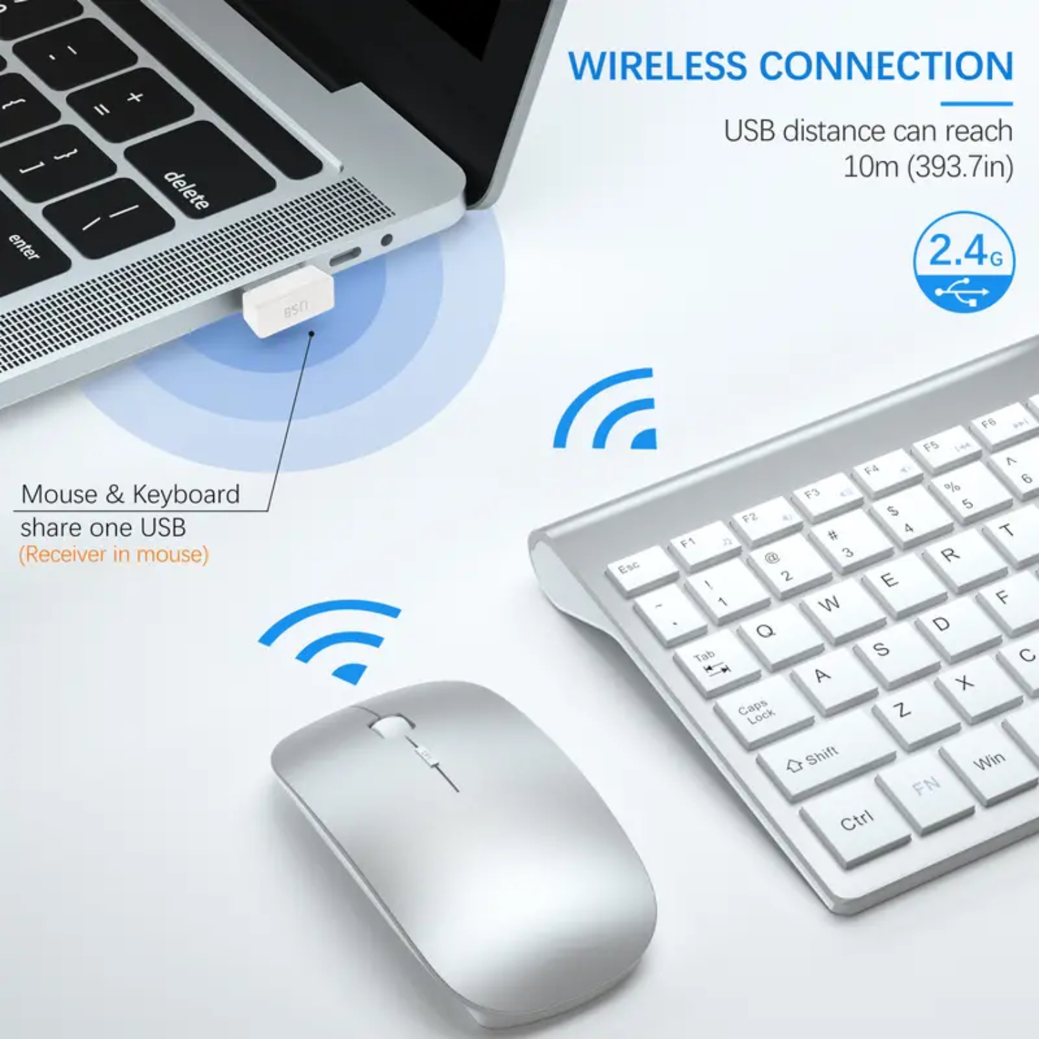 HNTECH Ultra Slim Wireless Keyboard And Mouse Combo - TopMate 2.4G ...