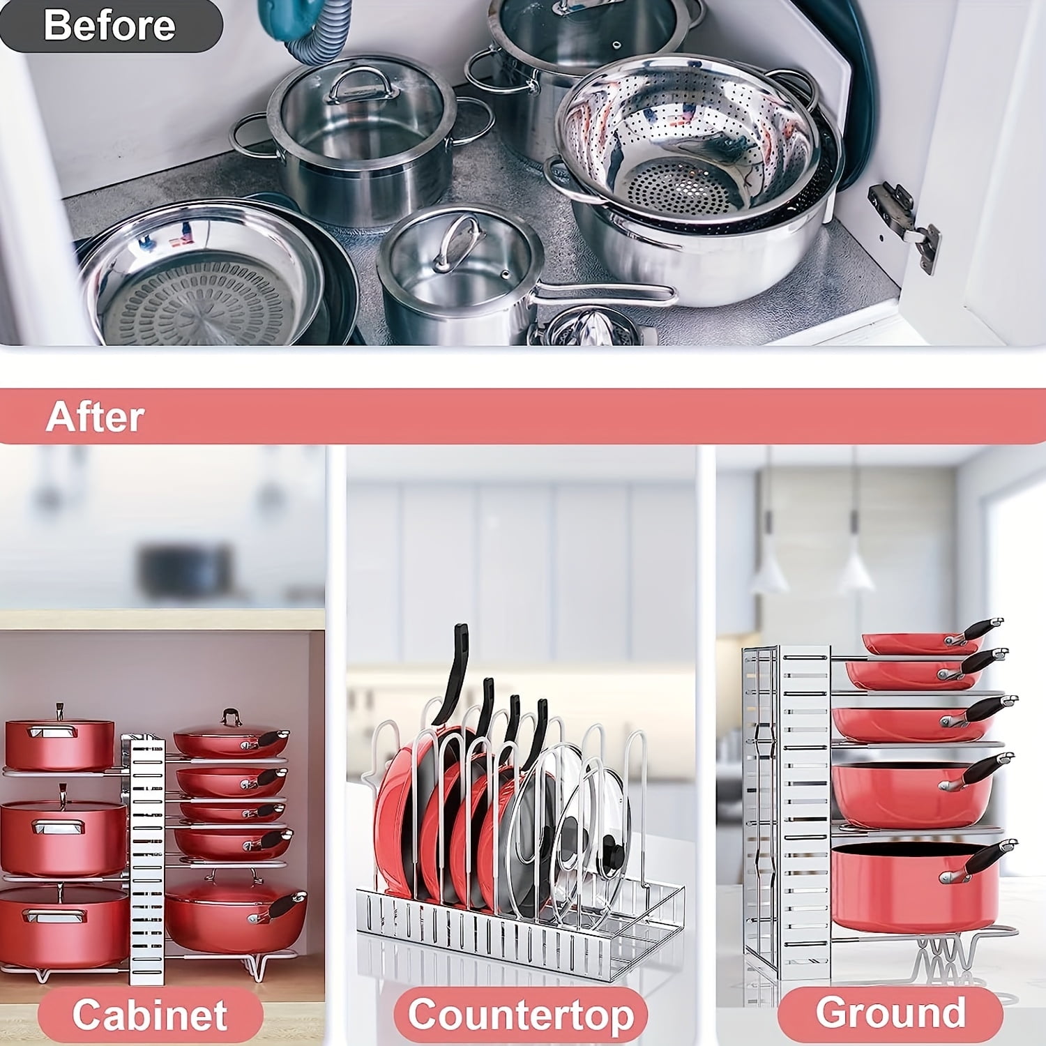 HNTECHKJ Metal Pots and Pans Organizer Rack for Cabinet - Durable Space ...