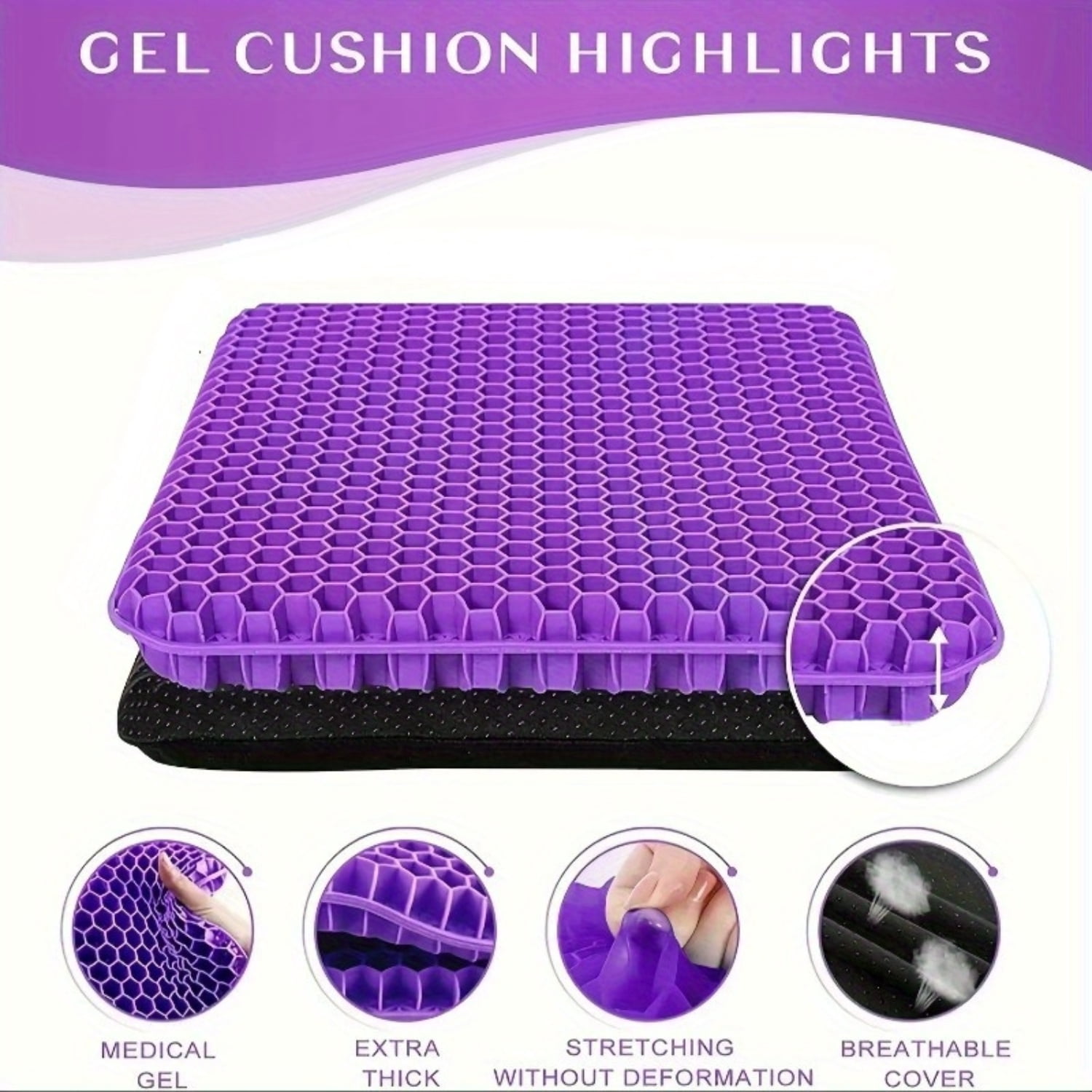 HNTECHKJ Soft and Breathable Cooling Gel Seat Cushion for Office Chair ...
