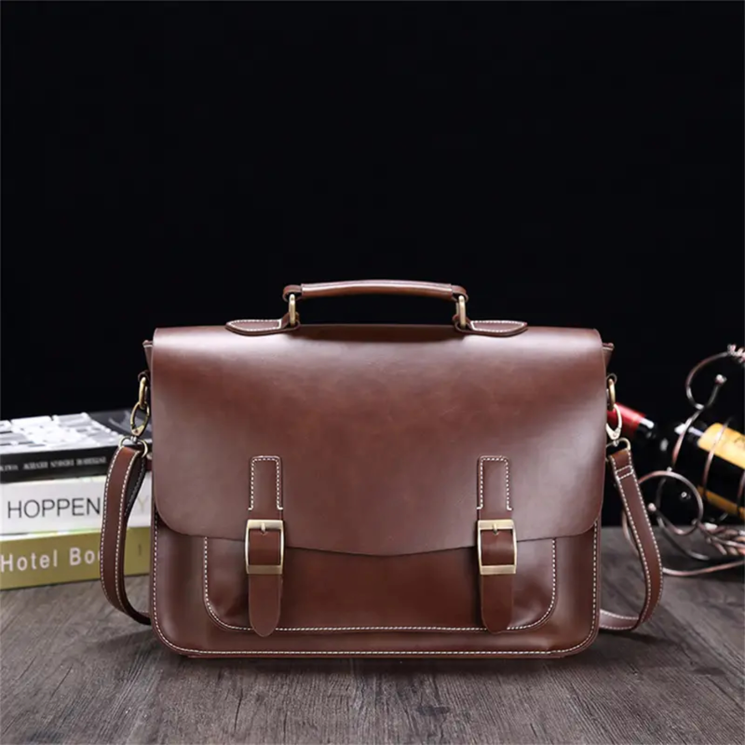 HNYANGRJ Stylish Vintage Large Waterproof Leather Laptop Briefcase ...
