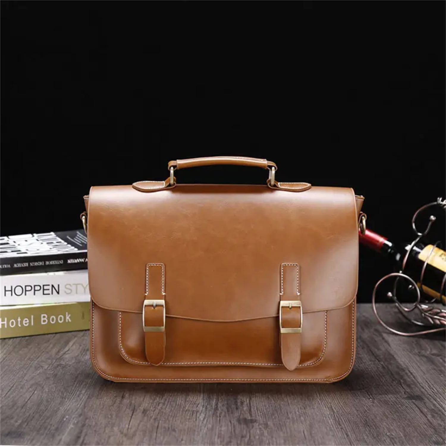 HNYANGRJ Stylish Vintage Large Waterproof Leather Laptop Briefcase ...