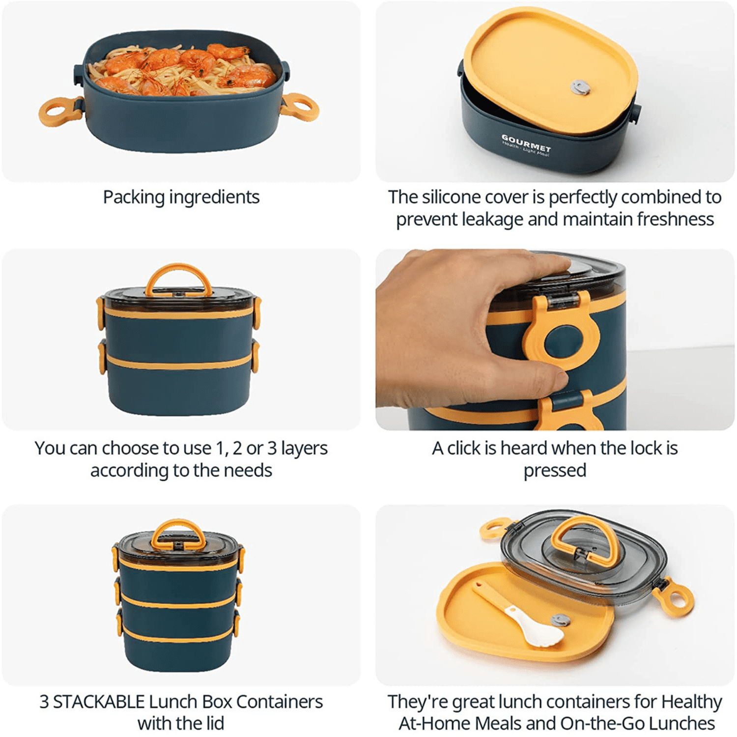 HNYANGURJ Leak-Proof BPA-Free Durable Triple Decker Bento Box ...