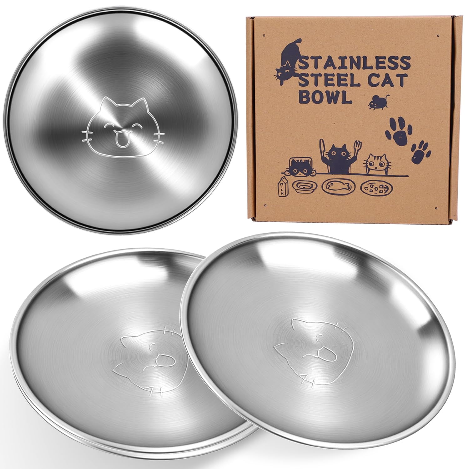 HNeekyr Stainless Steel Cat DPF11 Dishes, 6.8" Wide Whisker Friendly ...