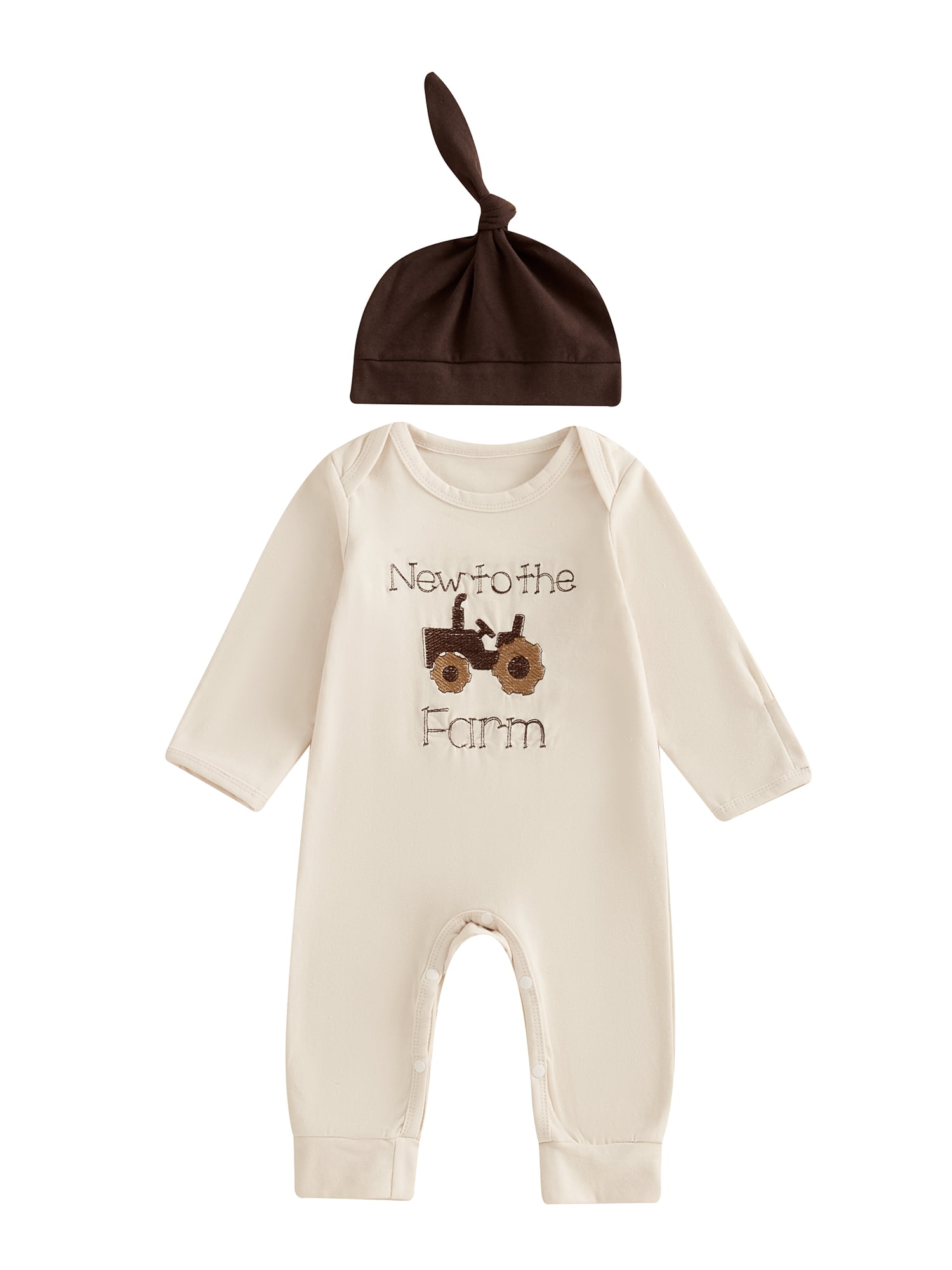 HOANSELAY Baby Boy Fall Romper Letter Tractor Embroidery Long Sleeve ...