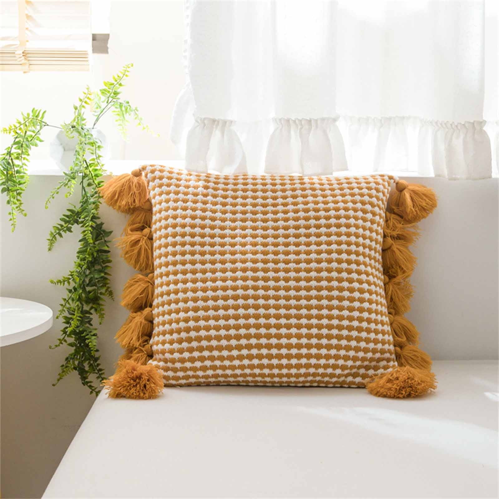 HOARBOEG 17.71*17.71in Hug Pillow Knitted Tassel Throw Pillow Couch ...